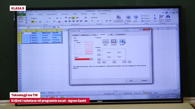 Klasa 8 - Teknologji me TIK - Krijimi i tabelave në programin Excel ...